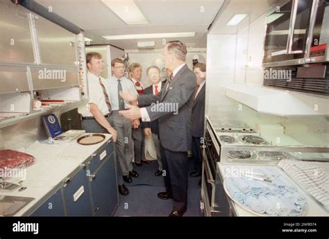 President George Bush Visits The Galley On Board The New Air Force One