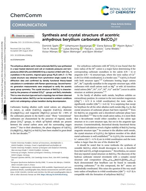 Pdf Synthesis And Crystal Structure Of Acentric Anhydrous Beryllium