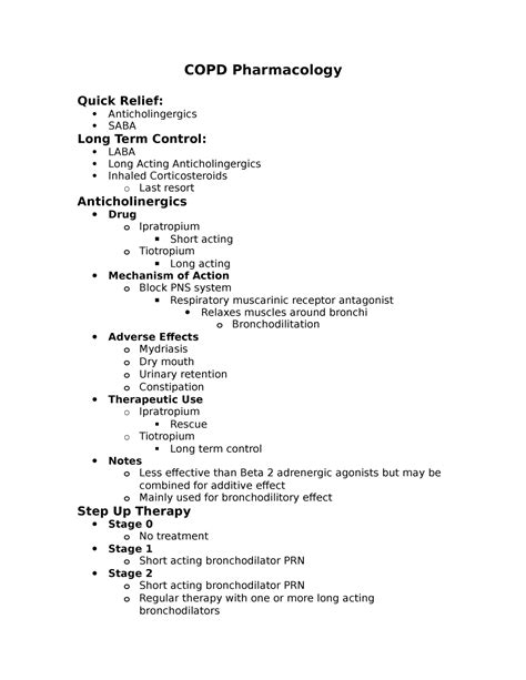 Copd Pharmacology Copd Notes Copd Pharmacology Quick Relief