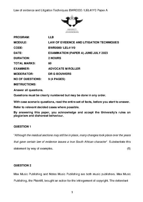 Lel41y0 Program Llb Module Law Of Evidence And Litigation