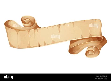 Parchment Paper Scroll Ribbon Old Vintage Banner Game Ui Element In Cartoon Style Isolated On