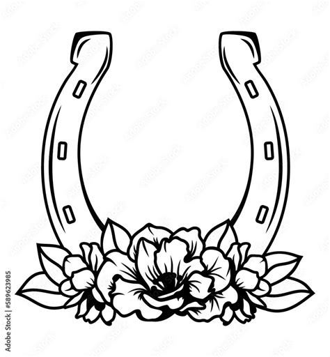 Horseshoe With Flowers Vector Illustration Stock Vector Adobe Stock