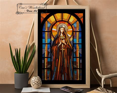 Virgin Mary Stained Glass Wall Art Christian Faux Stained Glass