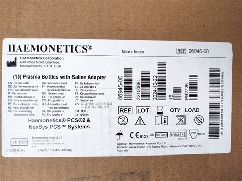New Haemonetics 0694s 00 Plasma Bottles With Saline For Pcs2 Pcs 2 And Nexsys Pcs Systems 202410