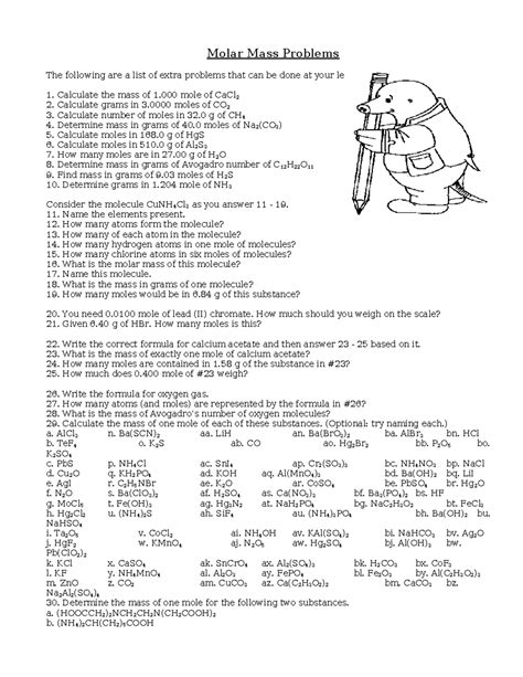 03 Worksheet Molar Mass Molar Mass Problems The Following Are A List Of Extra Problems That