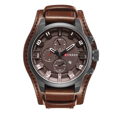Curren 8225 Brown Leather Strap Grey Dial Chronograph Mens Watch