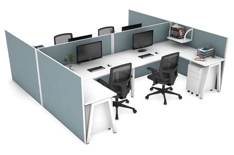 Quadro A Legs 4 Person Corner Workstation H Configuration White