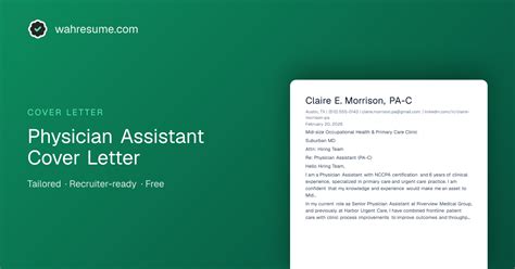 Physician Assistant Cover Letter Example Free Wahresume