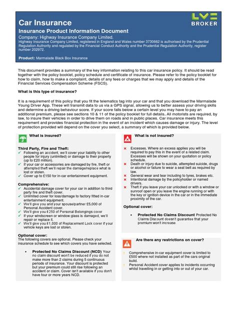 Highway Ipid V5 Pdf Vehicle Insurance Insurance