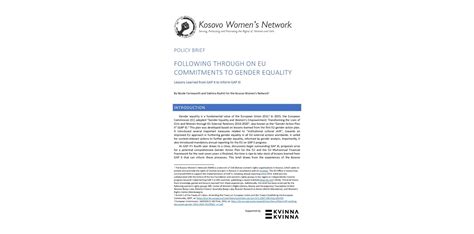 Following Through On Eu Commitments To Gender Equality Kosovo Womens