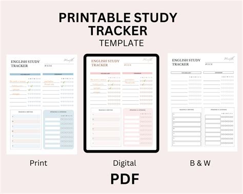 Study Tracker Digital Study Planner For Language Learning English Study