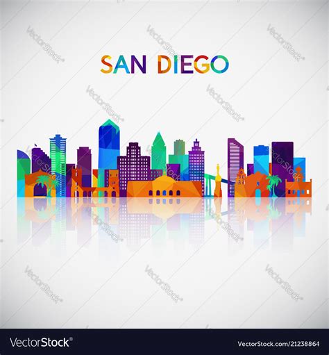 San Diego Skyline Silhouette In Colorful Vector Image