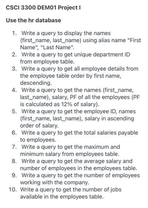 Solved Csci 3300 Dem01 Project I Use The Hr Database 1