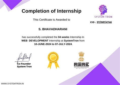 bhavadharani s on linkedin systemtron internship webdevelopment