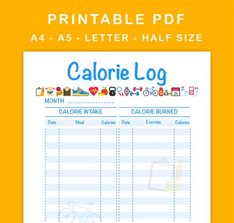 Calorie Counting Chart Printable Free