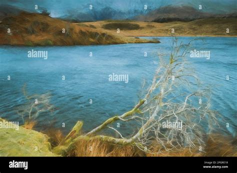 Digital Painting Of Panoramic Views Of Llyn Y Dywarchen Snowdon And Y
