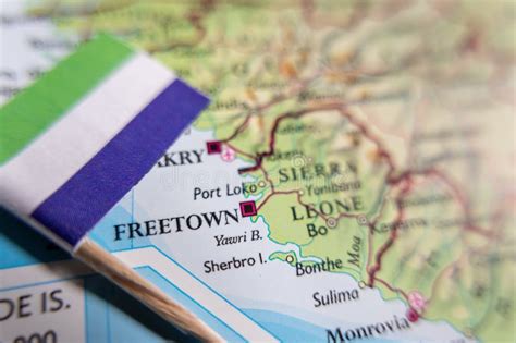 Detailed Map View Of Freetown Sierra Leone With National Flag And