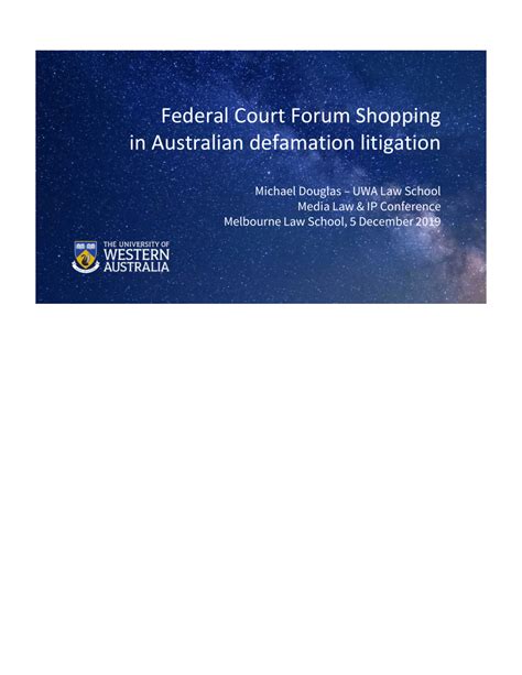 Pdf Federal Court Forum Shopping In Australian Defamation Litigation