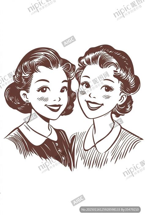 Ai创作图母女俩素材 复古人物头像插画 卡通妈妈姐姐形像设计 年代人物插画 欧美复古人物插画 卡通阿姨姐姐妈妈 闺蜜插画图案 卡通年代人物 妇女女孩女性人物下载 母亲手绘插画 复古人物素材