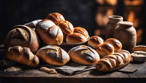 Premium Photo Artisanal Bread Assortment On Rustic Table