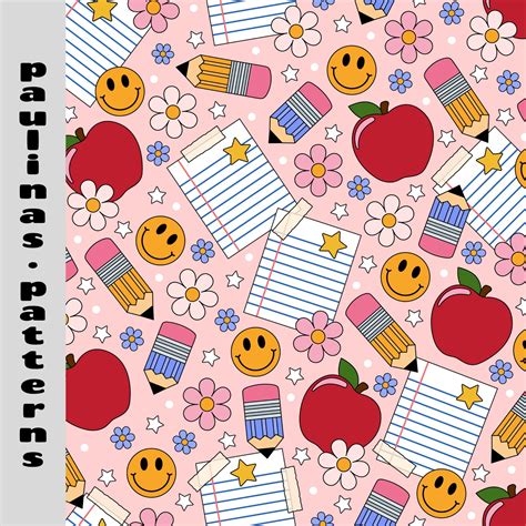 Groovy Teacher Seamless Pattern Retro School Repeat Pattern Etsy
