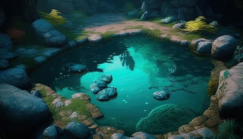 Premium Photo Pond In The Forest Digital Art Illustration