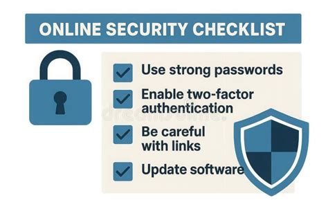Online Security Checklist Emphasizing Strong Passwords And Two Factor Authentication Stock
