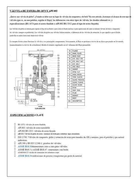 Válvula De Globo Especificaciones Y Comparativa Pdf Válvula