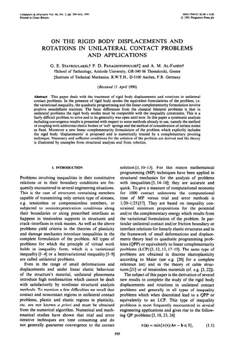 Pdf On Rigid Body Displacement And Rotations In Unilateral Contact