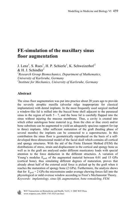 Pdf Fe Simulation Of The Maxillary Sinus Floor Augmentation