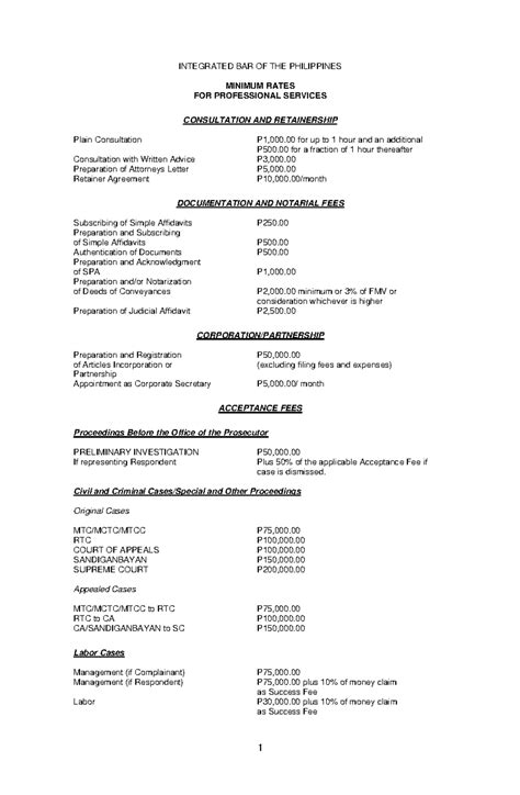 Ibp Recommended Fees For Legal Services Ibp Law Guide Studocu