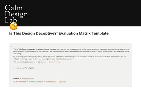 Is This Design Deceptive Evaluation Matrix Template By Calm Design
