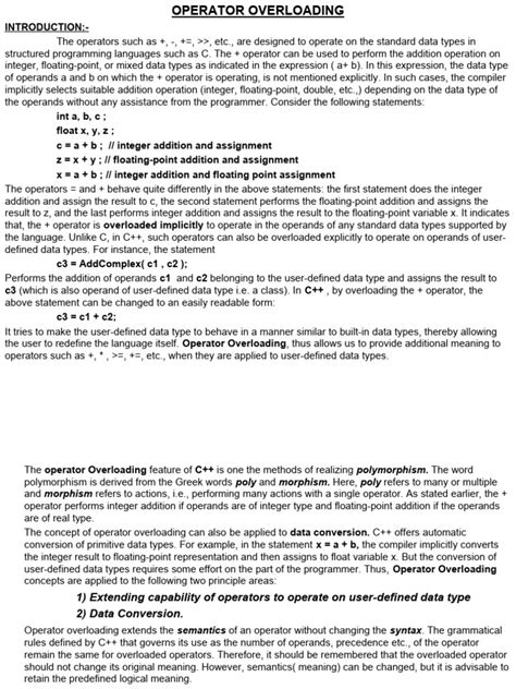 Operator Overloading 1 Pdf Data Type C