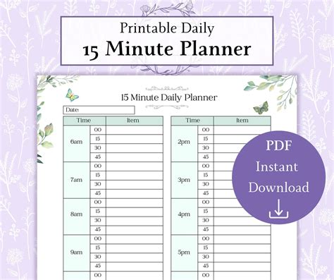 15 Minute Planner Printable Pdf Daily 15 Minutes Planner Task