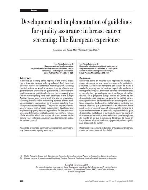 Pdf Development And Implementation Of Guidelines For Quality Assurance In Breast Cancer