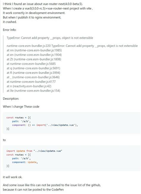 Vite Vue Vue Router Next Project Release Dist Source Crash Issue Vuejs Router Github