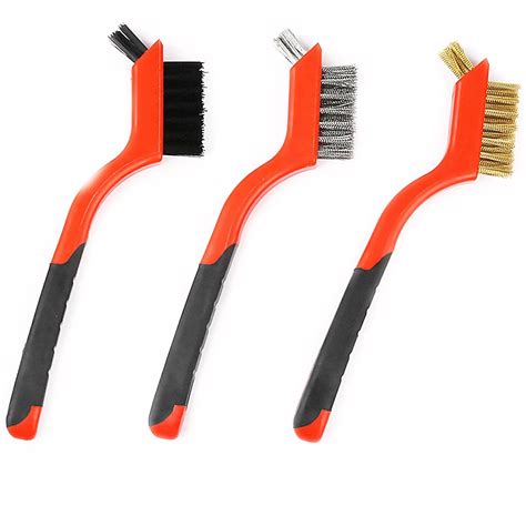 3 Piece Small Wire Brush Set Brass Stainless Steel Nylon For Cleaning