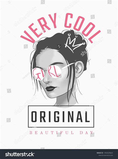 Typography Slogan Bw Girl Sunglasses Illustration стоковая векторная