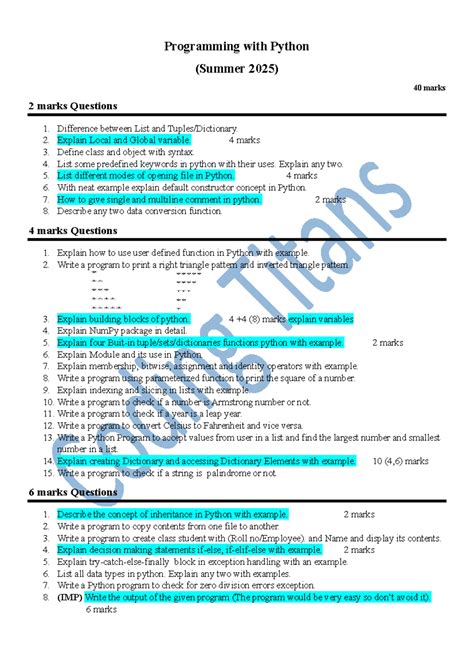 Pwp 40 Marks Final Exam Analysis Python Programming Concepts Studocu