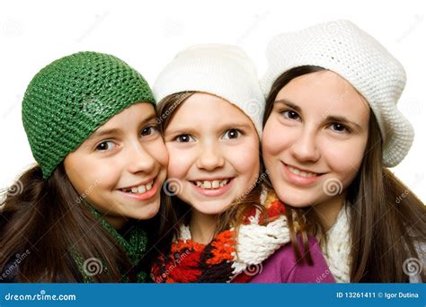 Drei Junge Mädchen Stockbild Bild Von Winter Freundlich 13261411