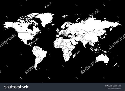 Vector World Map Country Borders Monochrome Stock Vector Royalty Free