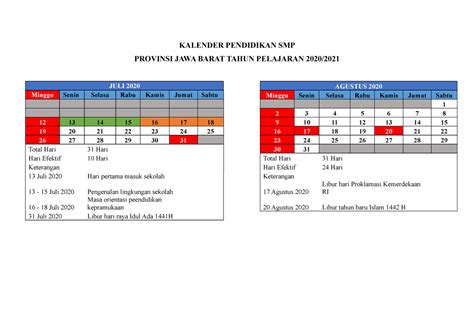 1 Kalender Pendidikan Smp Kalender Pendidikan Smp Provinsi Jawa