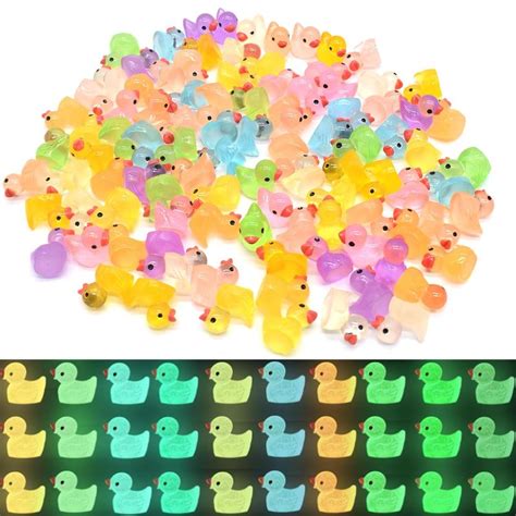 Doanpusi 100 Pcs Mini Ducks Glitter Tiny Small Ducks To Hide Plastic Resin Anime Figure For