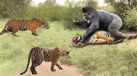 Choosing The Right Time Of Two Gorillas Mating To Attack Tiger Gets A