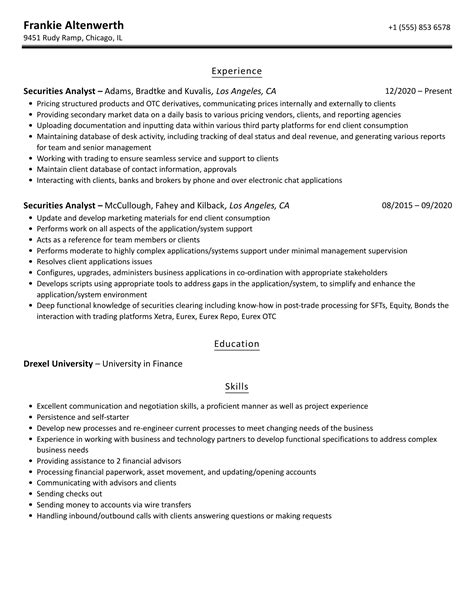 Securities Analyst Resume Samples Velvet Jobs
