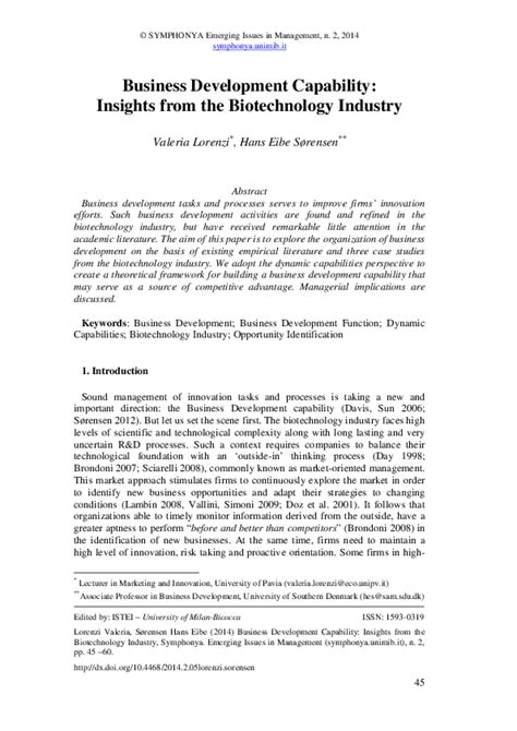 Pdf Business Development Capability Insights From The Biotechnology