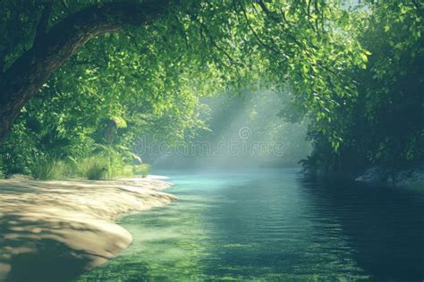 Explore Serene River Flowing Through Lush Jungle Stock Illustration Illustration Of Wildlife