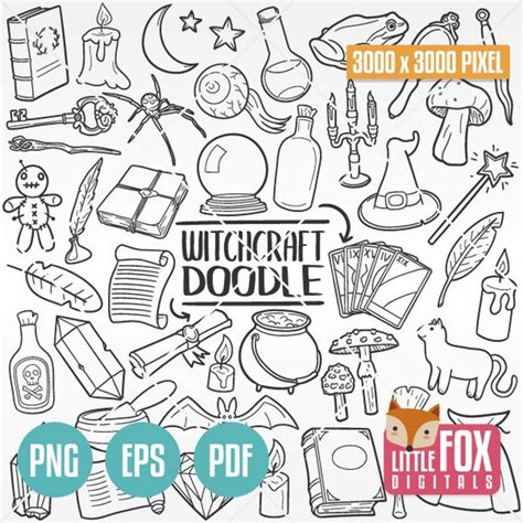 Witch Wizards Party Doodles Witchery Witchcraft Magic Icons Etsy