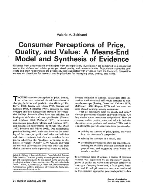 Pdf Consumer Perceptions Of Price Quality And Value A Means End Model And Synthesis Of Evidence