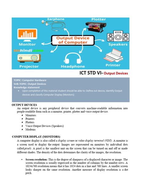 Ict Std Vi Output Devices Pdf Computer Monitor Liquid Crystal
